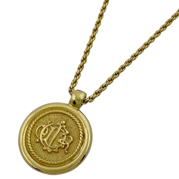 Dior | Bags | Christian Dior Logo Round Necklace Emblem Gp Gold | Poshmark